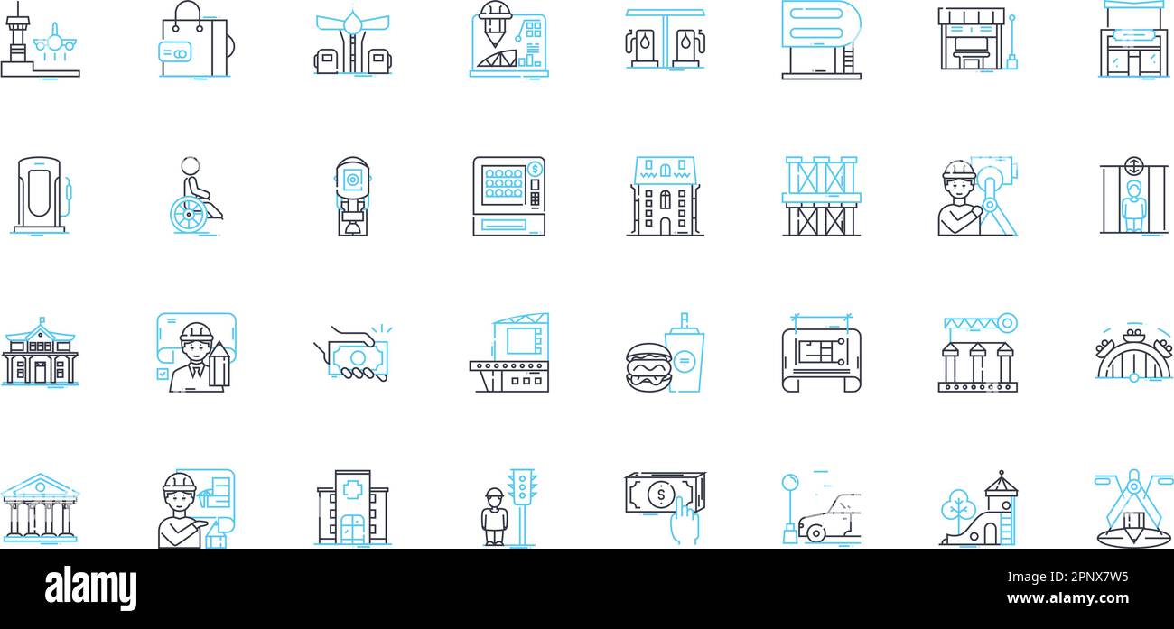 Builders linear icons set. Construction, Carpenter, Mason, Electrician ...