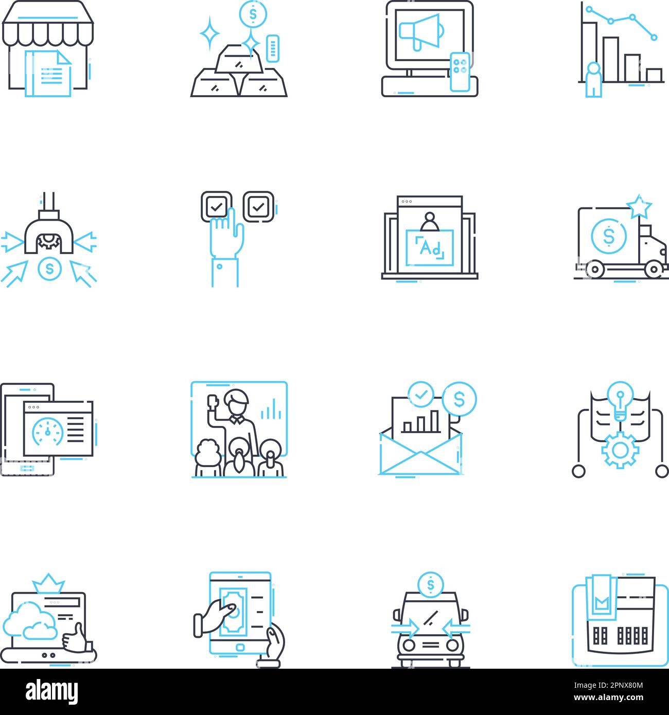 Sales pitching linear icons set. Persuasion, Convincing, Pitching ...