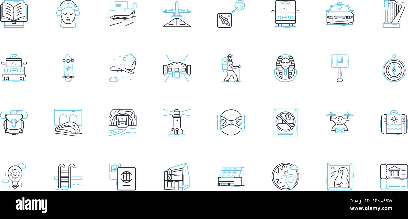 Entertainment hub linear icons set. Amusement, Fun, Joy, Excitement ...