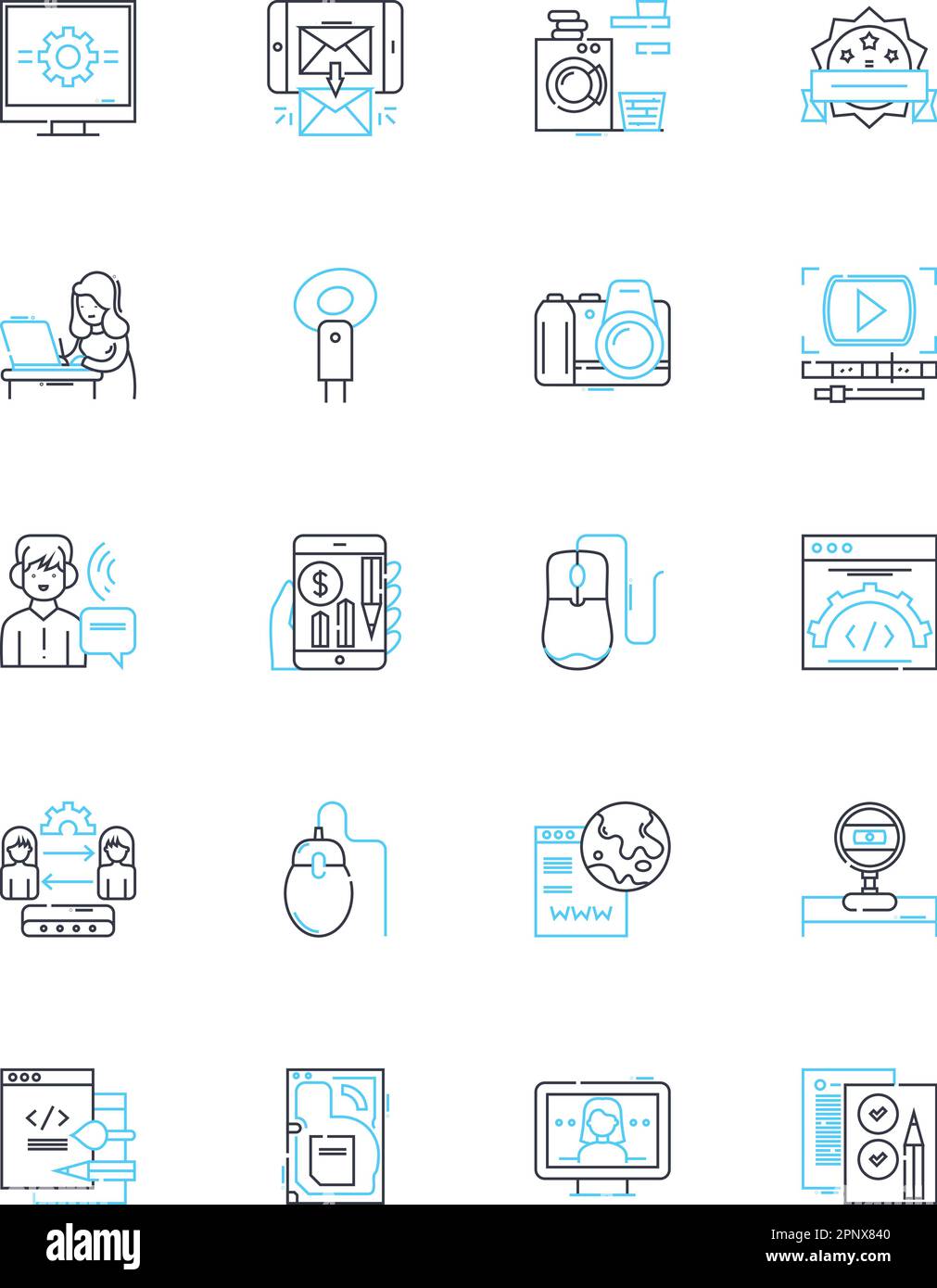 Influencer marketing linear icons set. Branding, Engagement, Content ...