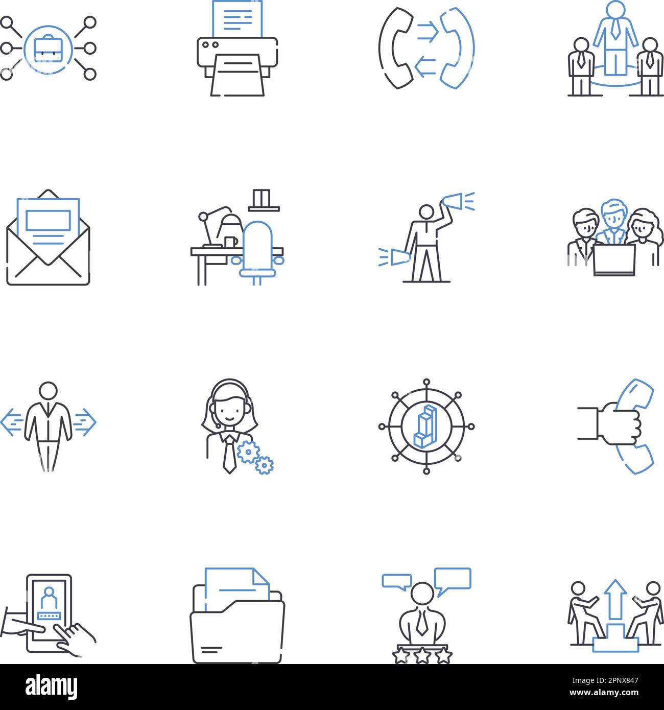 Working aids line icons collection. Ergonomics, Software, Equipment, Tools, Furniture, Devices ...