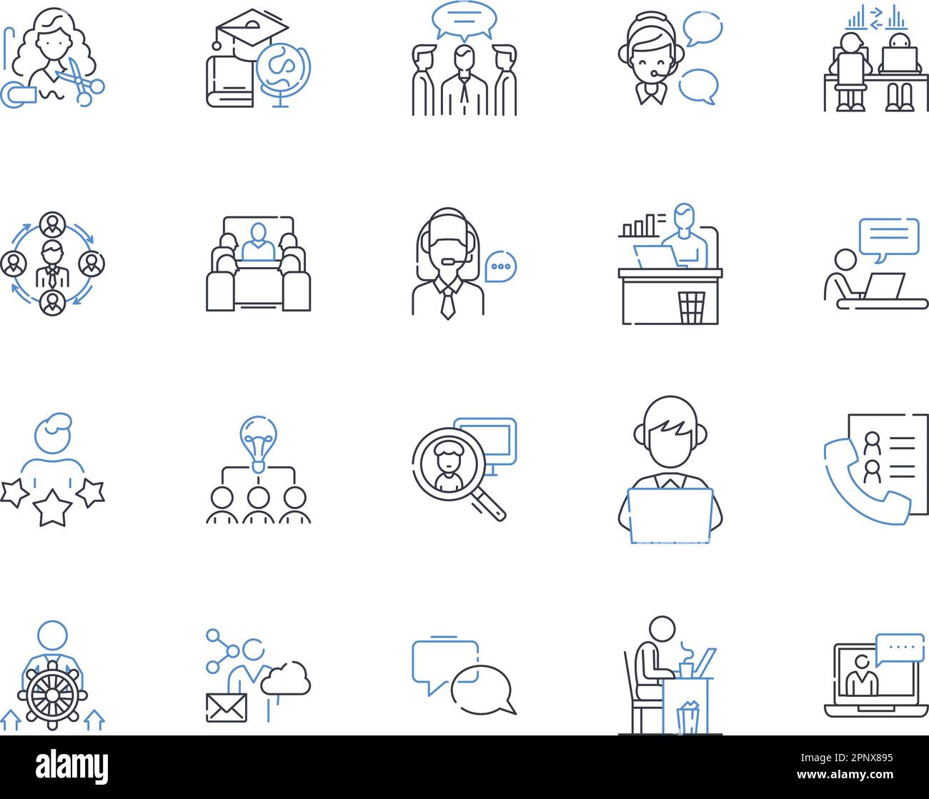 Staffing duties line icons collection. Recruitment, Hiring, Onboarding ... Staffing duties line icons collection. Recruitment, Hiring, Onboarding ...
