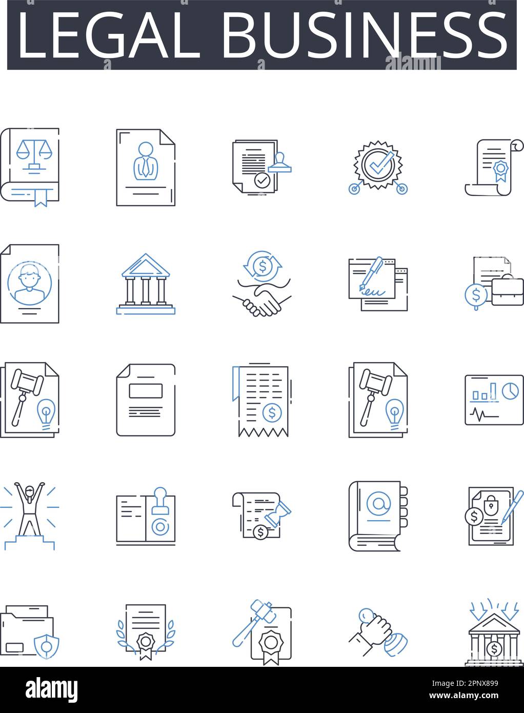 Legal business line icons collection. Investment, Property, Retail ...