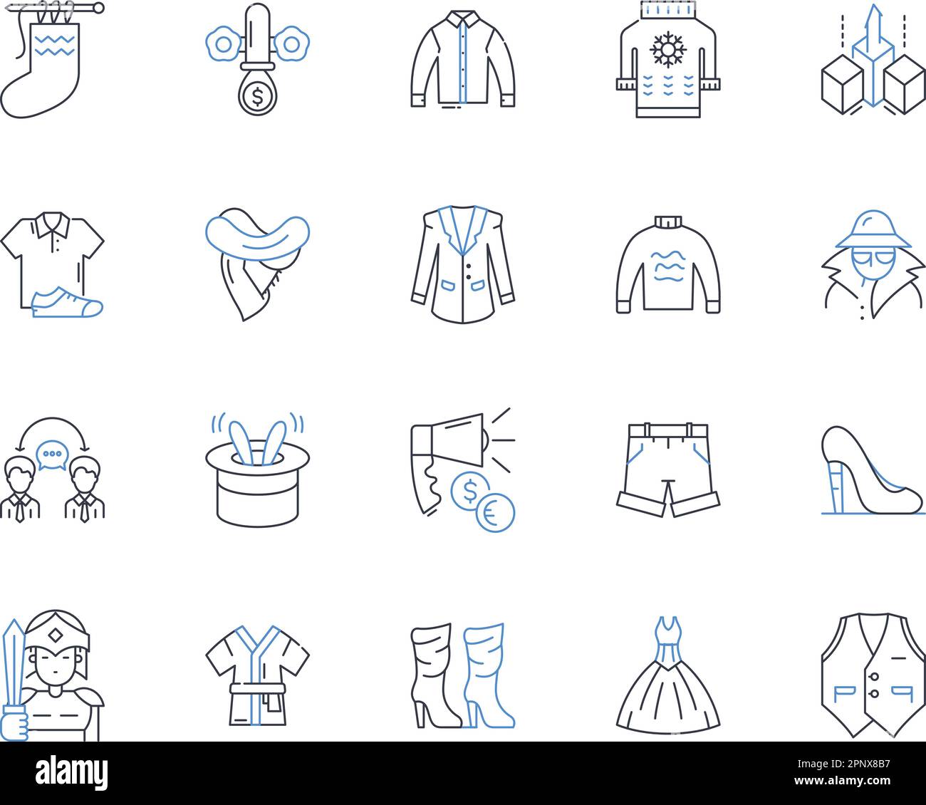 Outfit production facility line icons collection. Assembly, Apparel ...