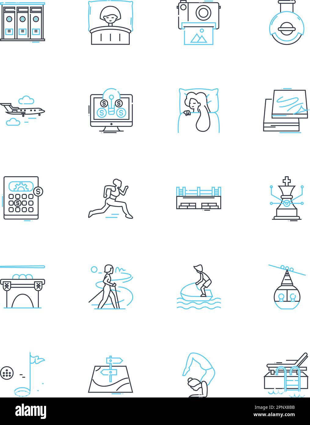 Work break linear icons set. Rest, Refresh, Relaxation, Recharge, Pause ...