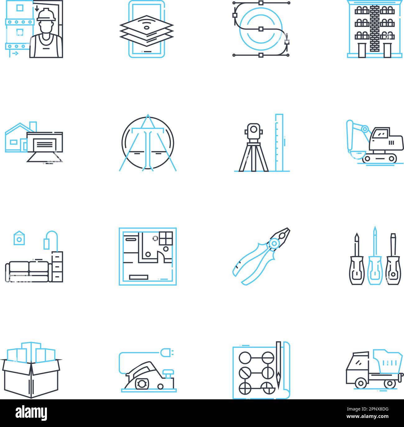 Building compnts linear icons set. Roofing, Flooring, Insulation ...