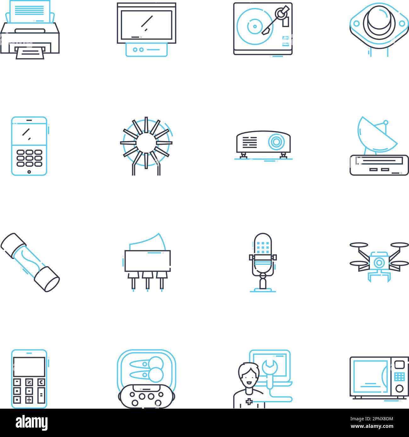 Modern technology linear icons set. Smartph, Tablet, Laptop, Virtual, Digital, Cyber ...