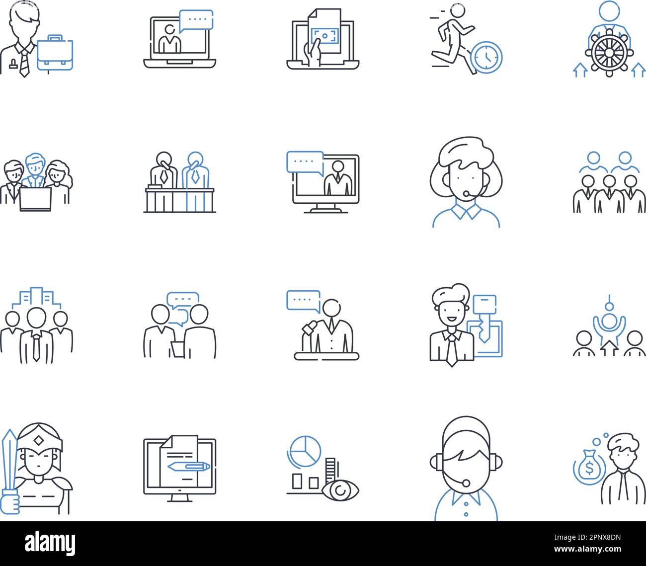 Clerical Work Line Icons Collection Filing Documentation Organizing Typing Editing