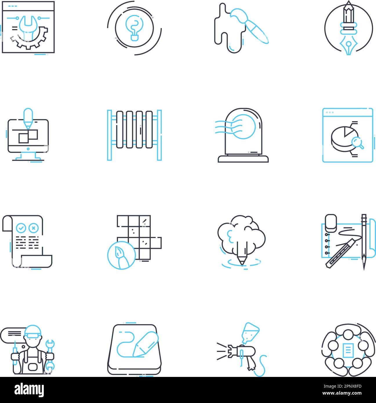 Sculpture design linear icons set. Form, Texture, Material, Proportion, Balance, Shape, Contrast ...