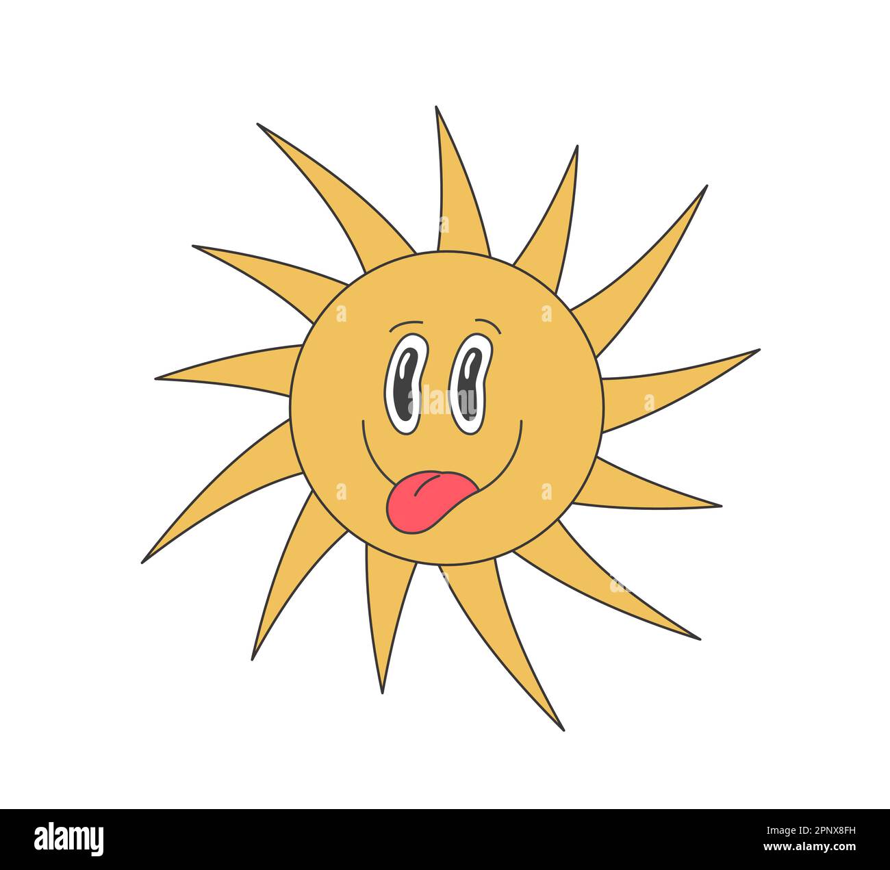 Retro groovy sun crazy character show tongue. Psychedelic hippie old ...