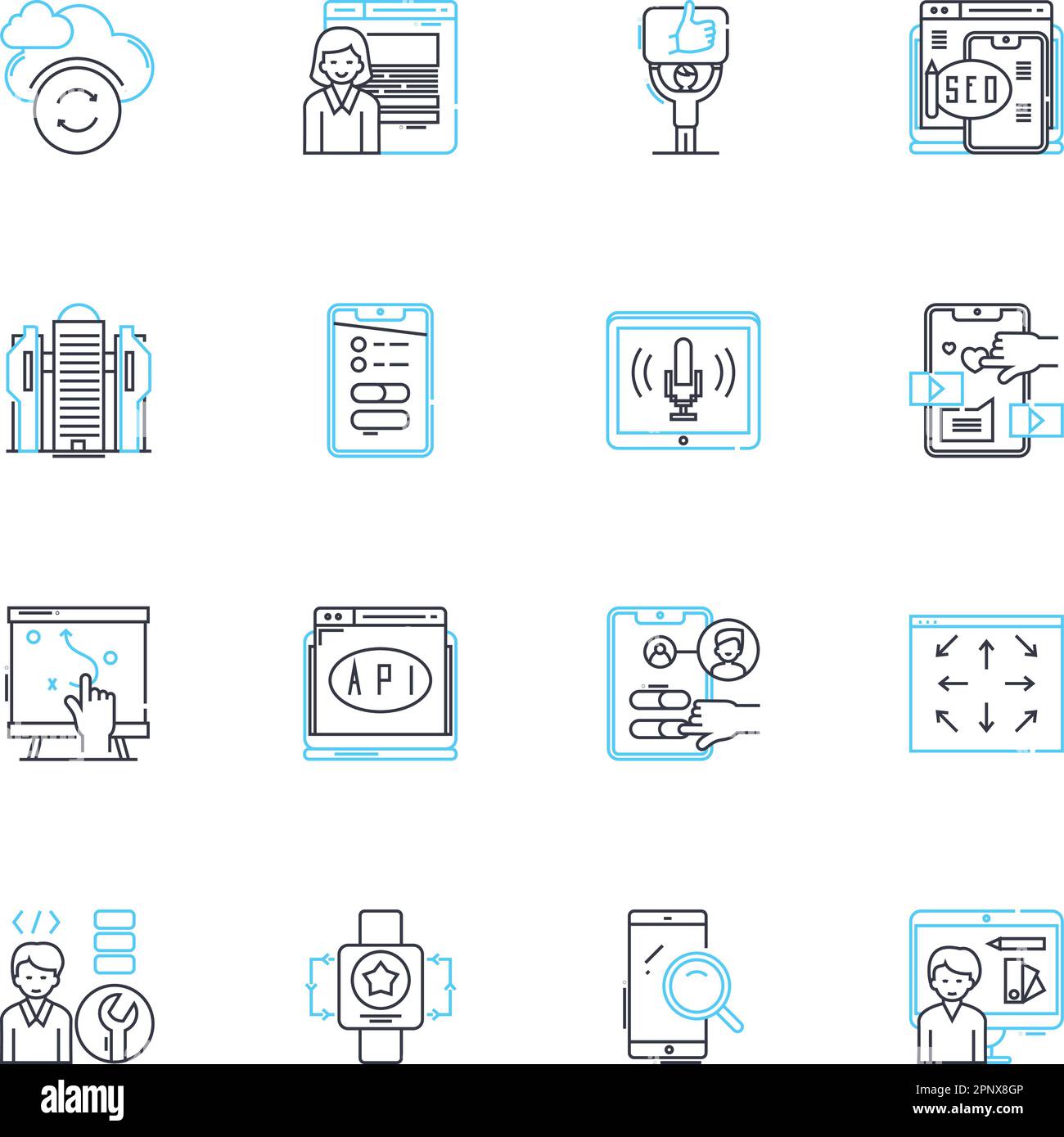 Market segmentation linear icons set. Demographics, Psychographics, Geographics, Lifestyle ...
