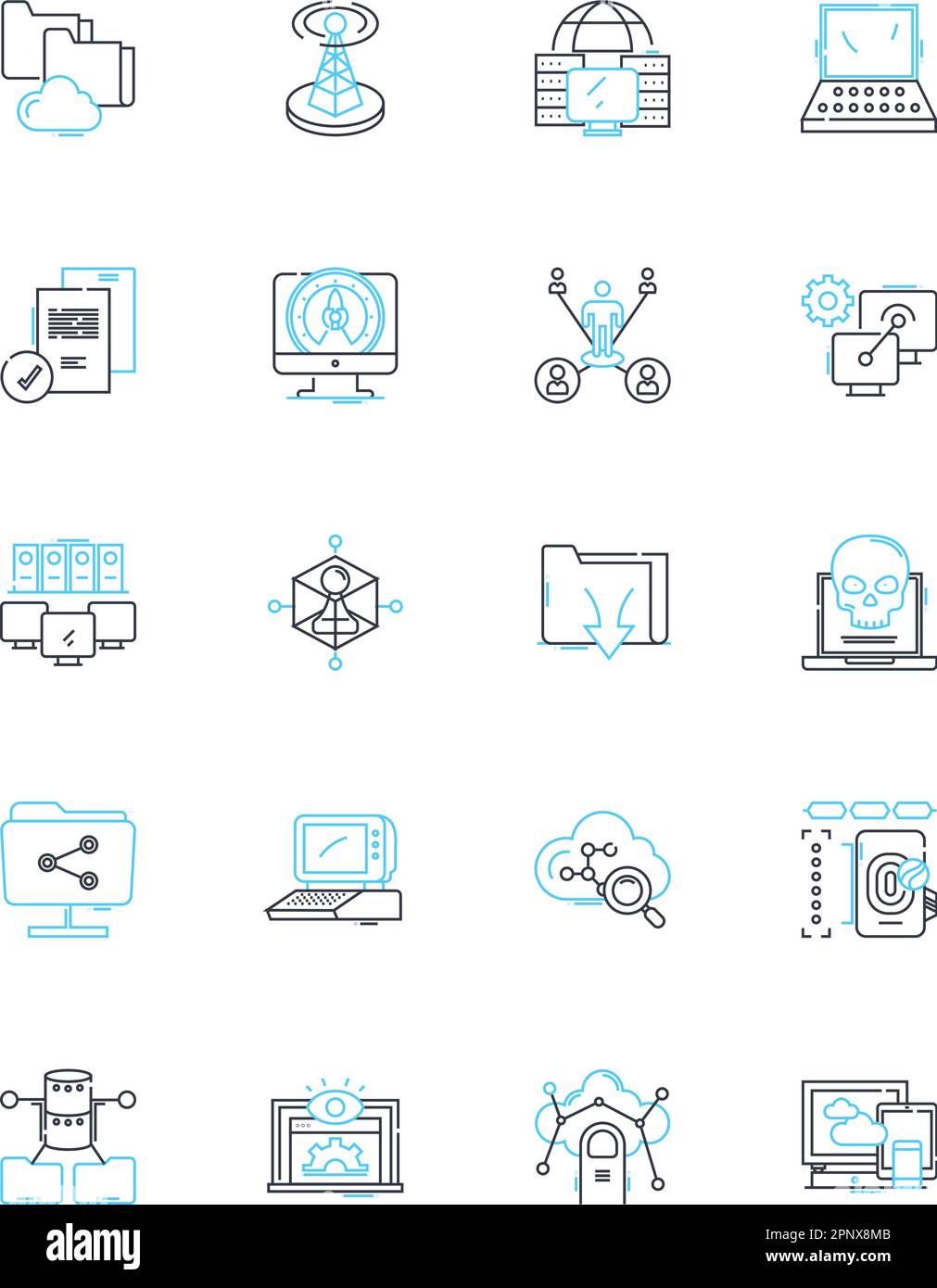 Cloud potentiality linear icons set. Scalability, Virtualization ... Cloud potentiality linear icons set. Scalability, Virtualization ...