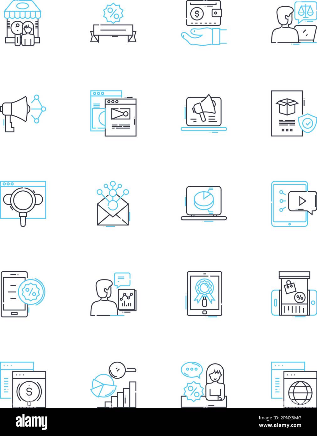 Email promotion linear icons set. Newsletter, Campaign, Outreach, Blast ...