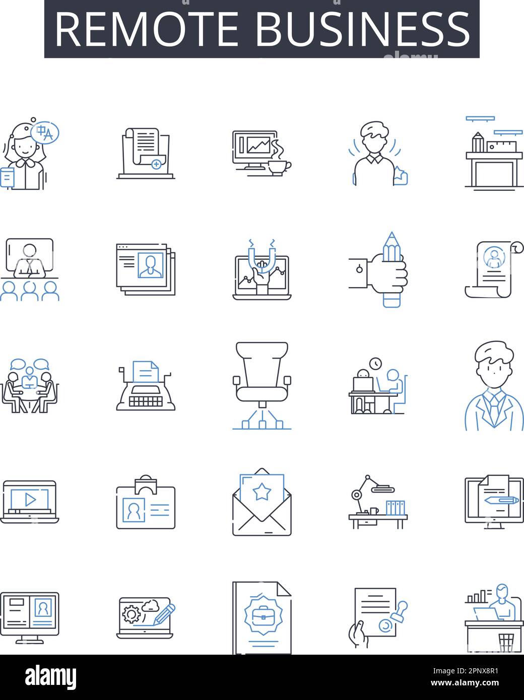 Remote business line icons collection. Long-distance trade, Isolated ...
