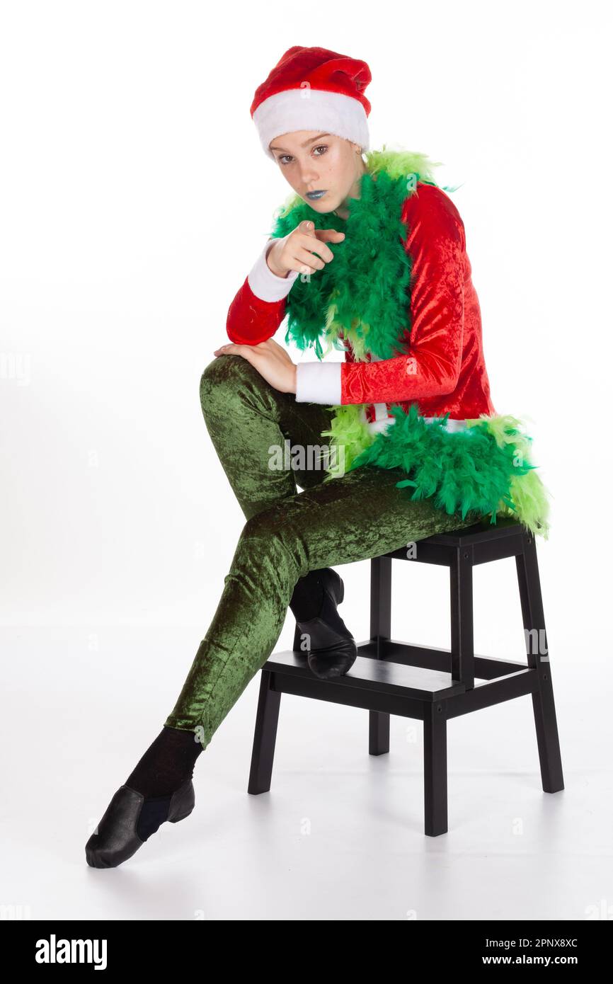 Naughty you expression by sitting young teen girl grinch pointing ...