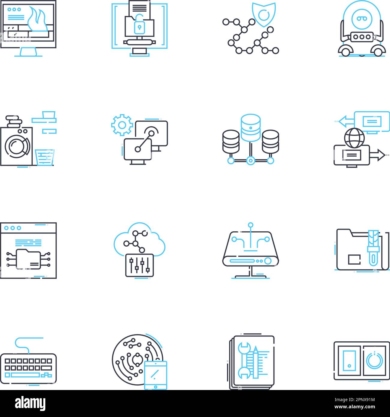 Contraption linear icons set. Machine, Rube Goldberg, Gadget, Device ...