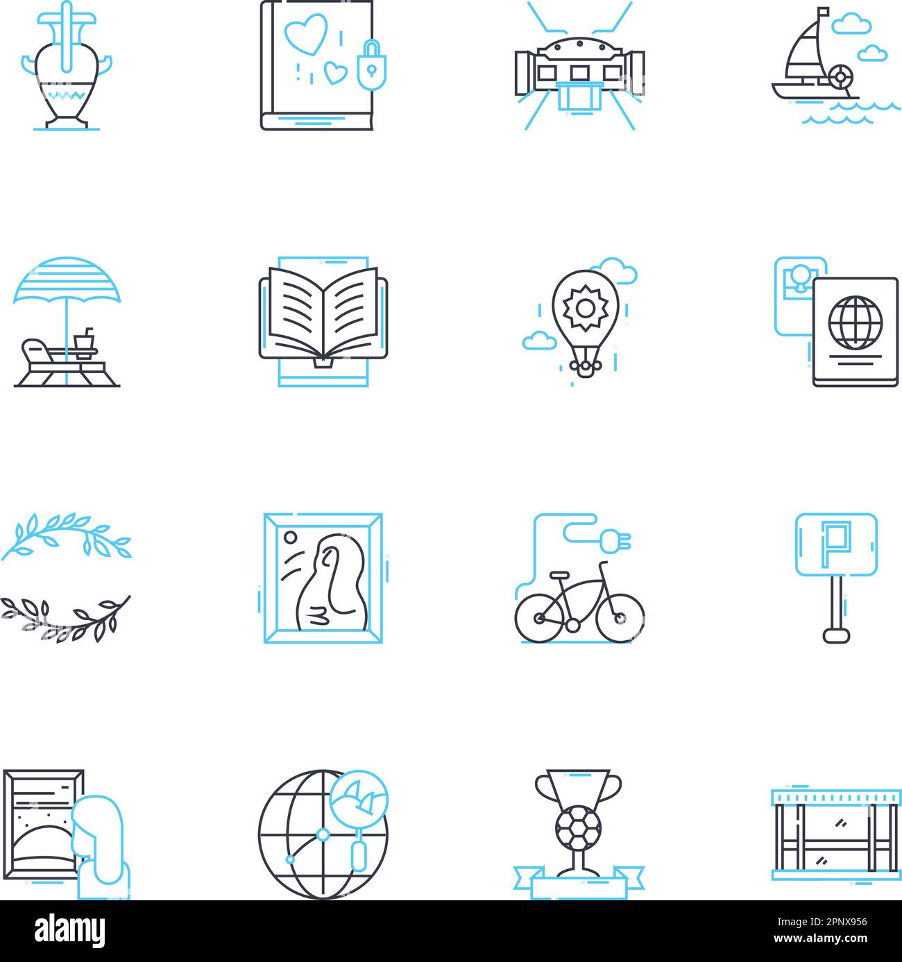 Recreational facility linear icons set. Amusement, Entertainment ...