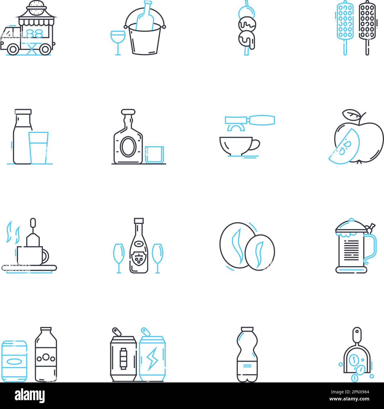 Cuisine cafe linear icons set. Coffee, Croissant, Bagel, Pastry ...