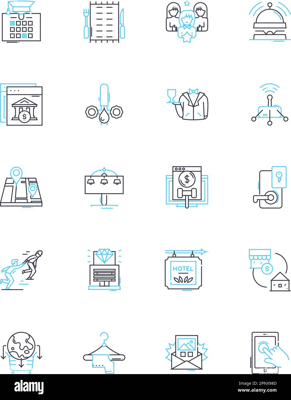 Patron service linear icons set. Assistance, Support, Helpdesk ...