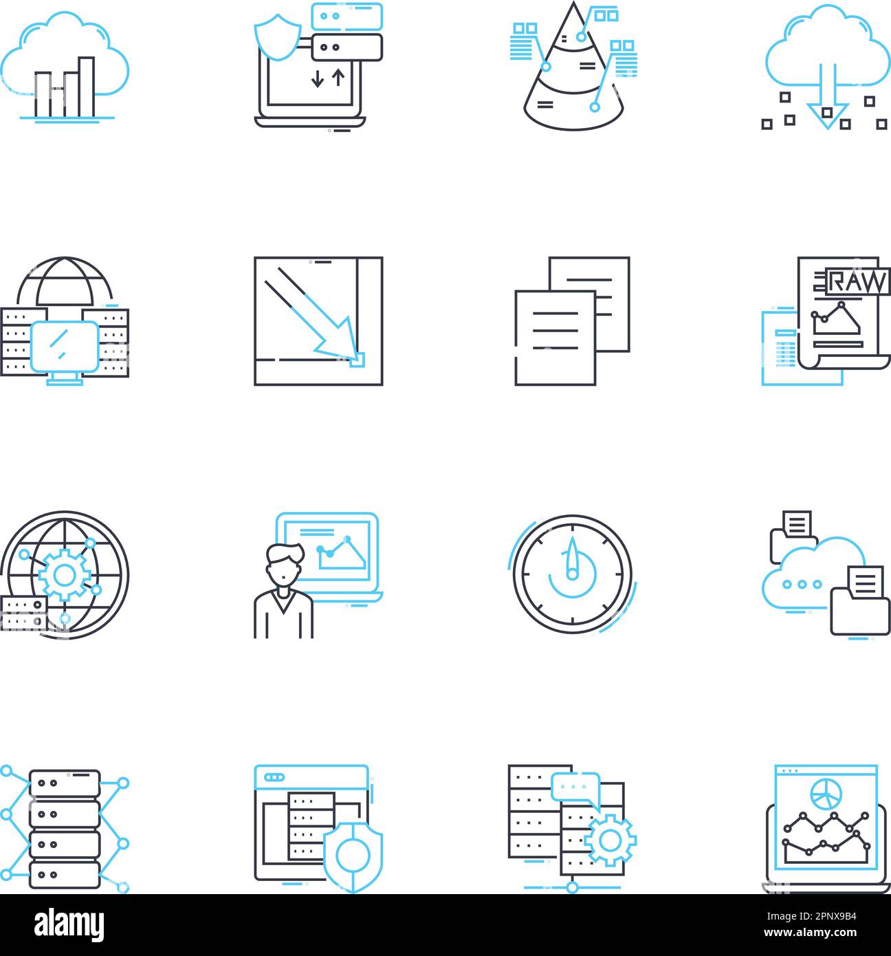 Accounting supervision linear icons set. Compliance, Auditing, Reconciling, Budgeting, Analysis ...