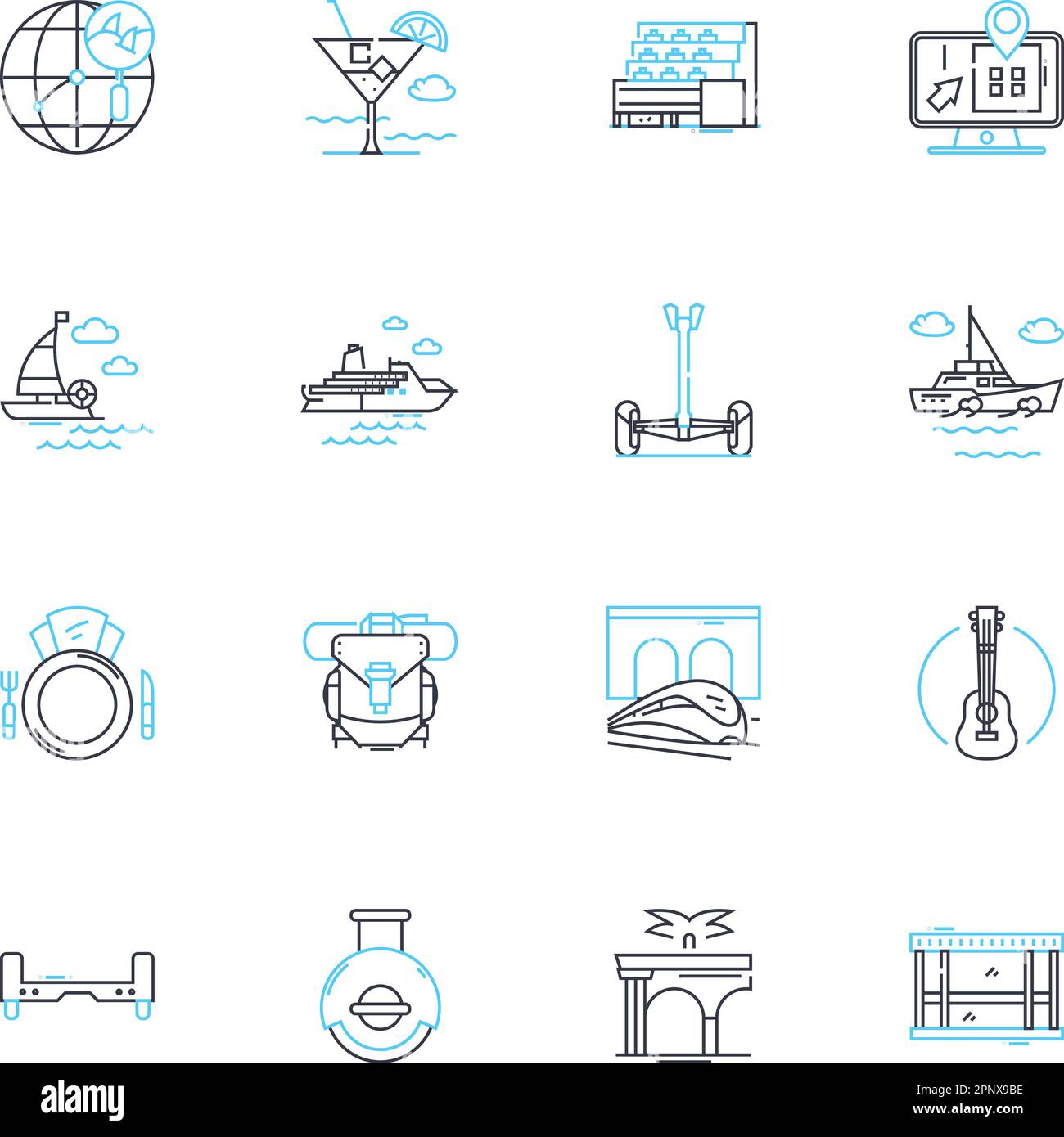 Trekking linear icons set. Hiking, Mountains, Trail, Outdoor, Adventure ...