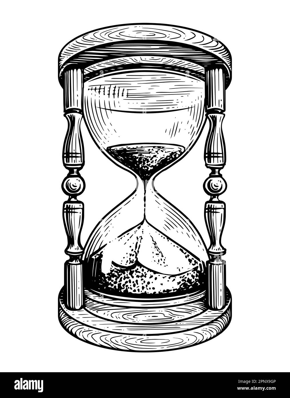 Hourglass sketch. Vintage sandglass in style of old engraving. Time ...