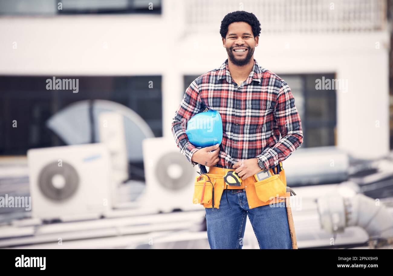 Construction worker, portrait and man engineer on a building roof for ...