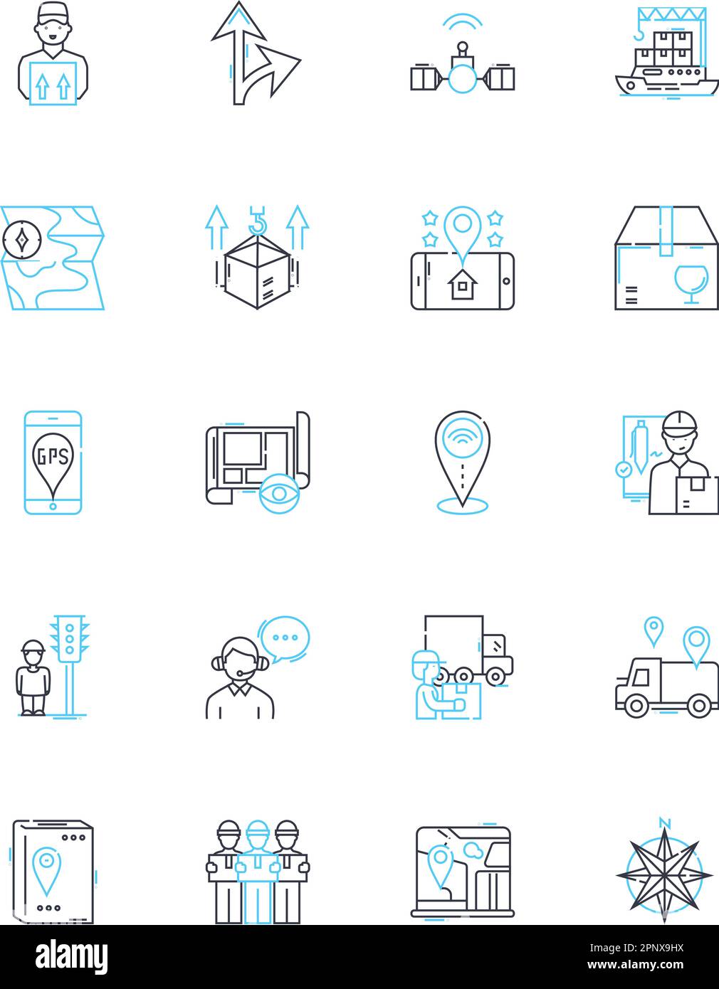 Distribution and transfer linear icons set. Logistics, Shipping, Import ...