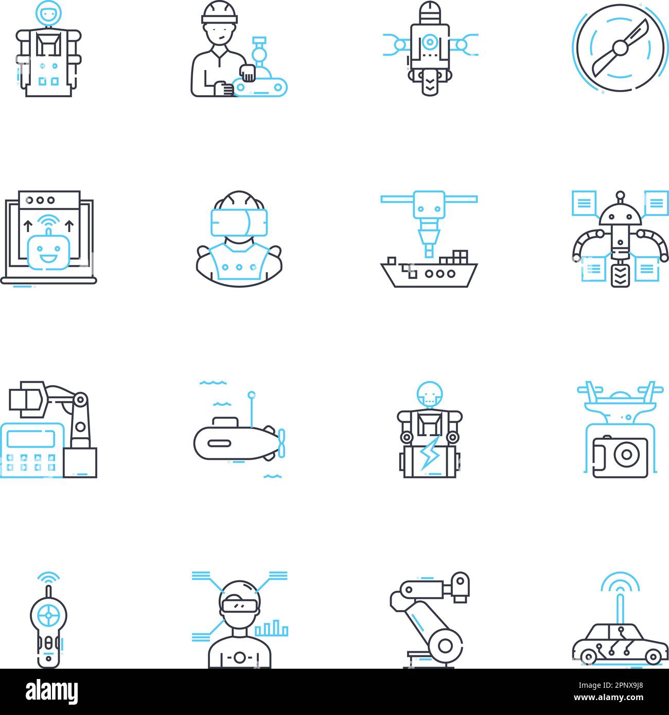 Remote-controlled planes linear icons set. Miniatures, Aerodynamics ...