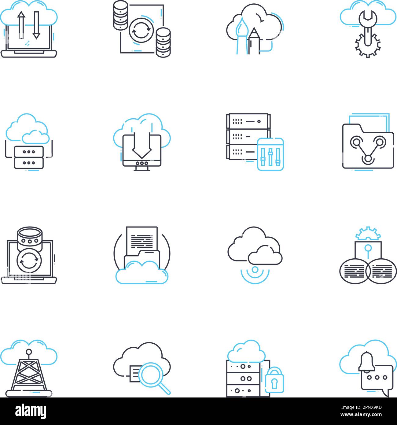Digital nerking linear icons set. Connection, Collaboration, Community ...