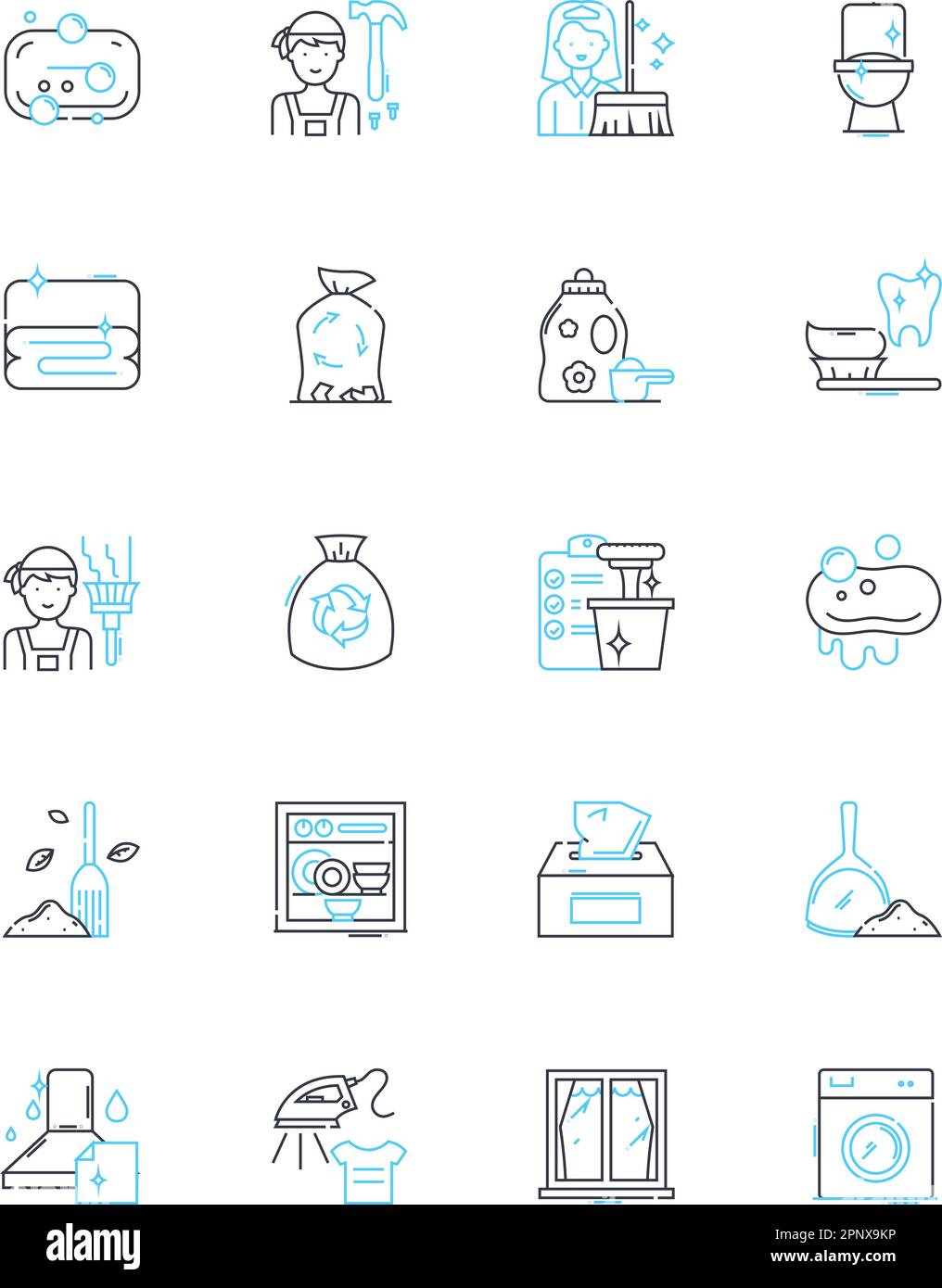 Dusting elements linear icons set. Dust, Sweep, Clean, Vacuum, Particles, Surface, Furniture ...