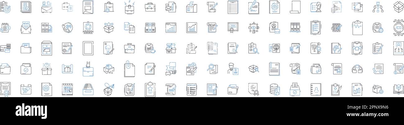 Work documents line icons collection. Template, Form, Report, Memo, Spreadsheet, Presentation ...