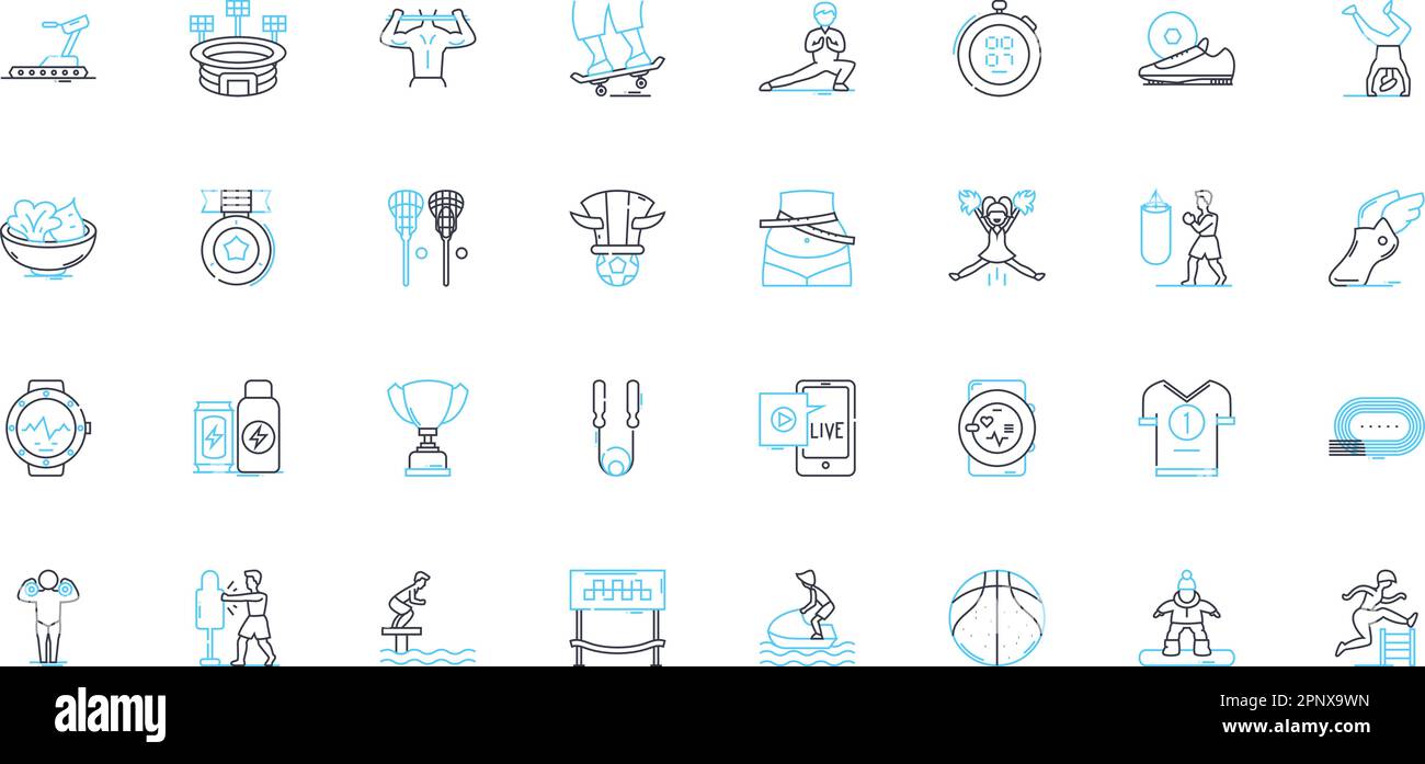 Bodybuilding linear icons set. Fitness, Strength, Muscles, Workout, Gym, Endurance, Nutrition ...
