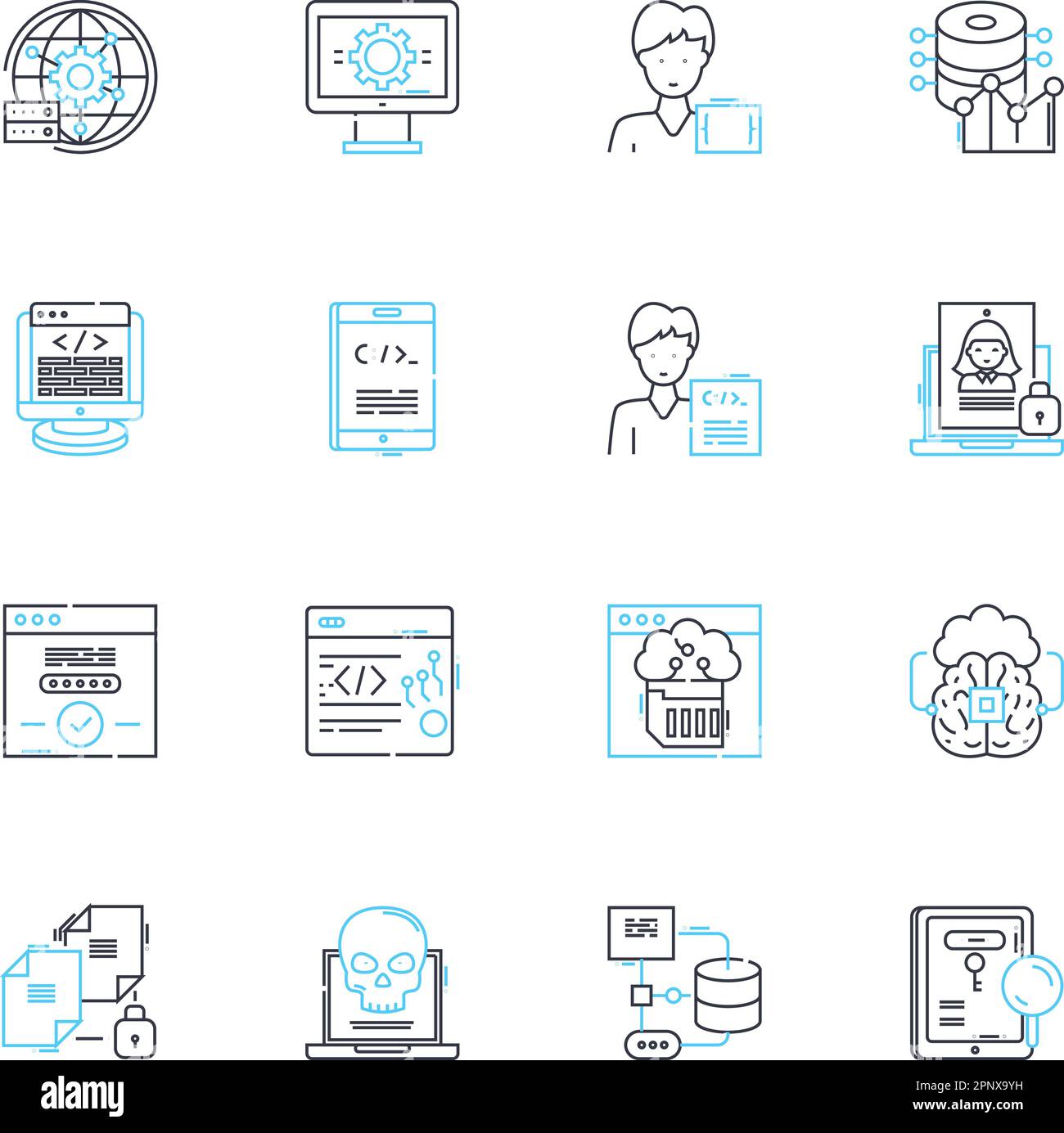 Augmented reality linear icons set. Holograms, Immersive, Digital, Interactive, Animation ...