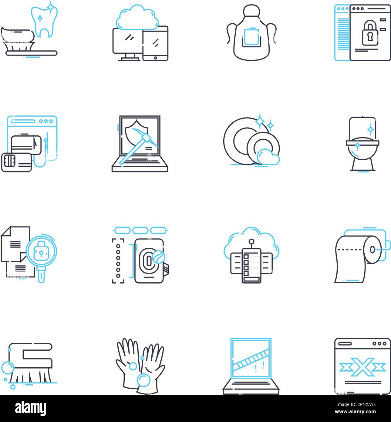 Securing Linear Icons Set Encryption Passwords Firewall Biometrics