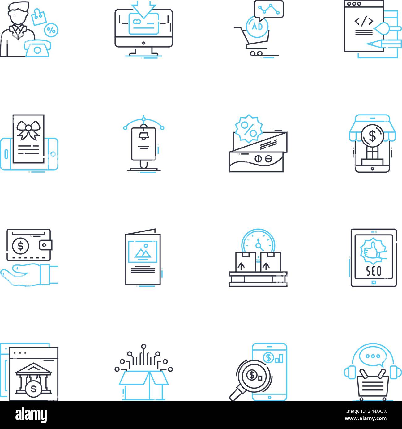 Sales industry linear icons set. Prospecting, Conversion, Outreach ...