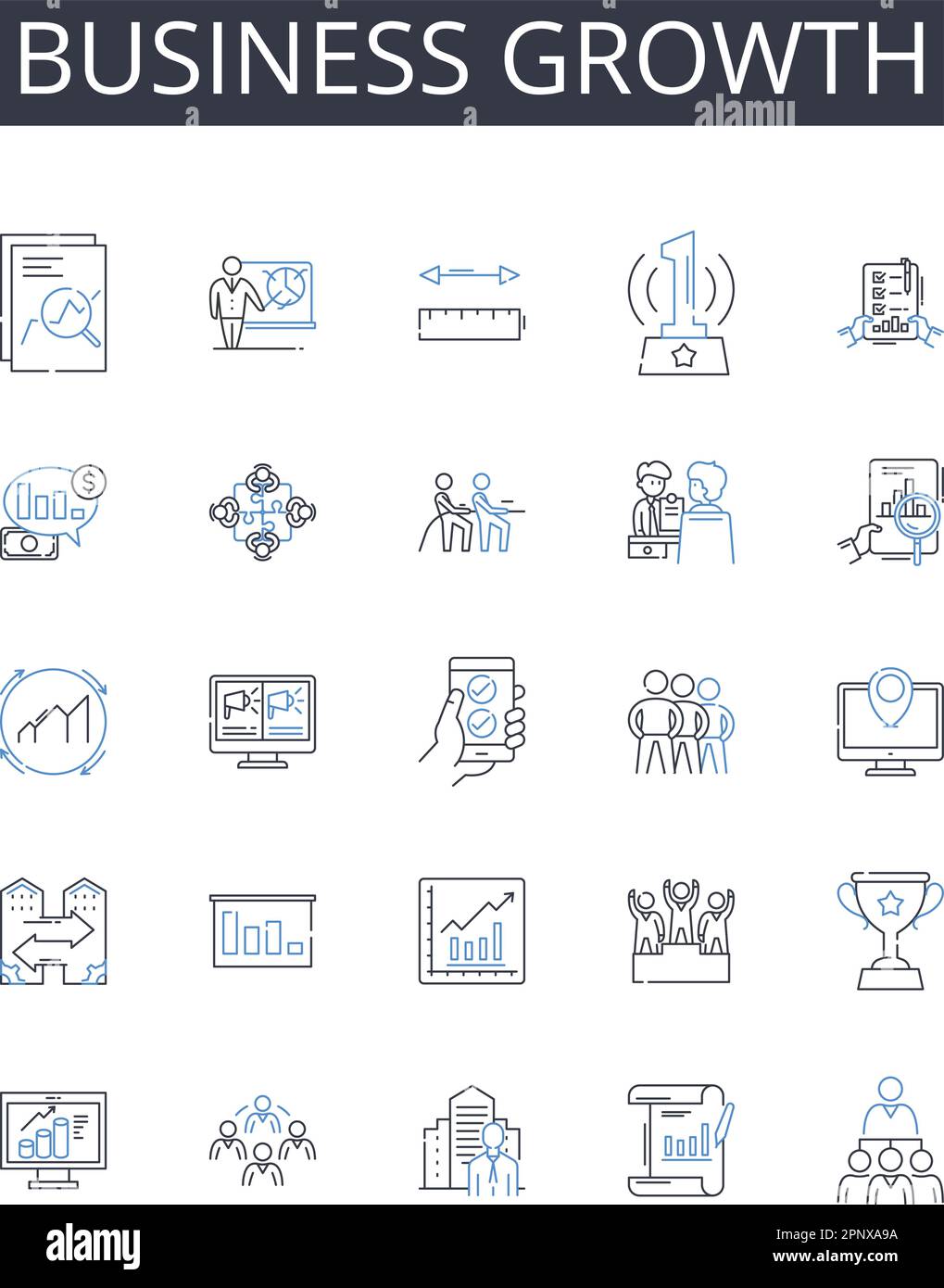 Business growth line icons collection. Career advancement, Company expansion, Economic boom ...