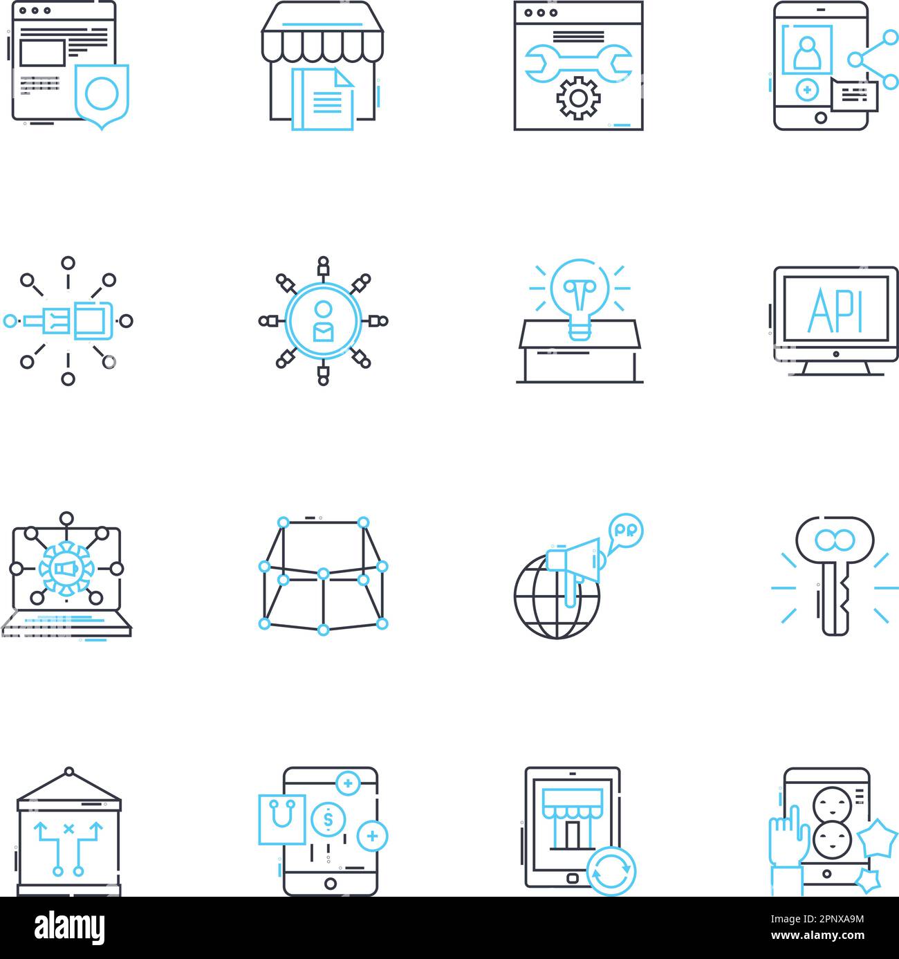 Public promotion linear icons set. Advertising, Marketing, Publicity ...