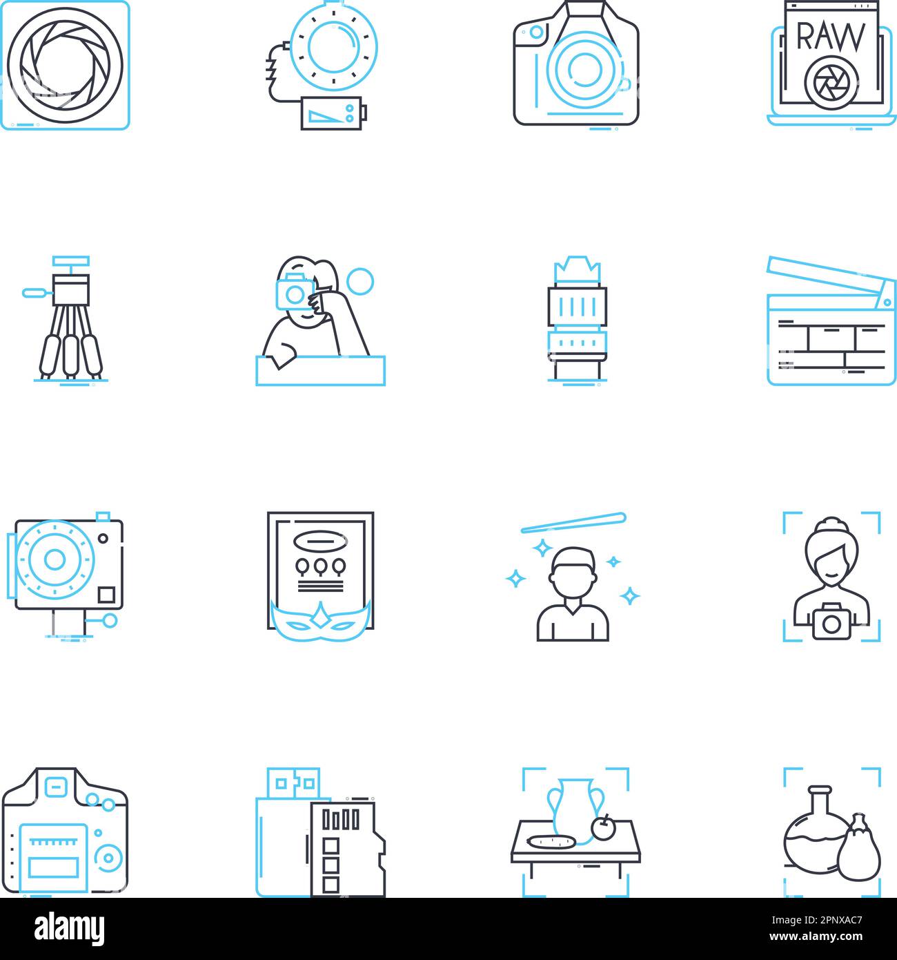 Advertising photography linear icons set. Creative, Compelling ...