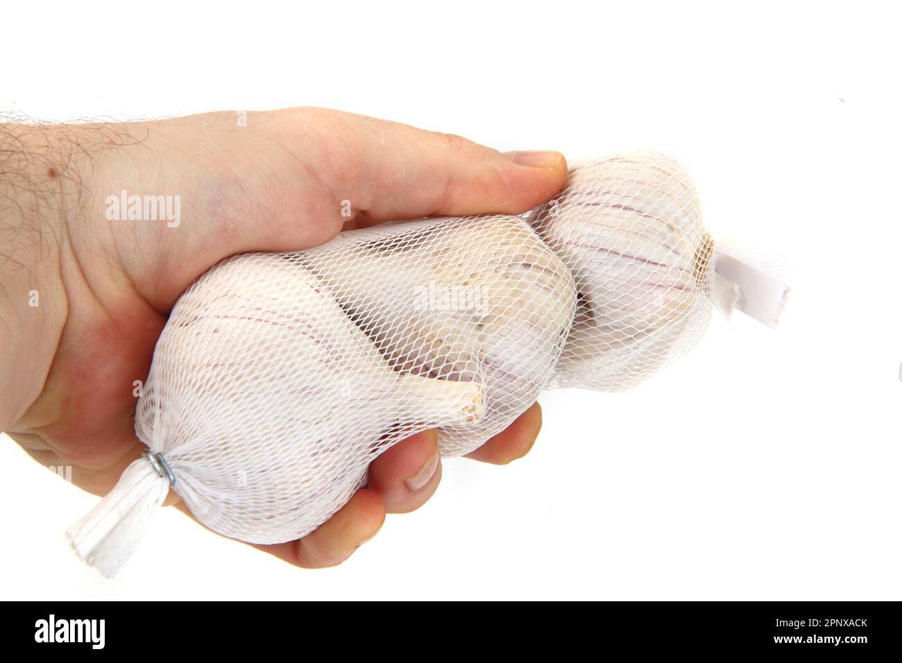garlic in the human hand isolated on the white background Stock Photo ...