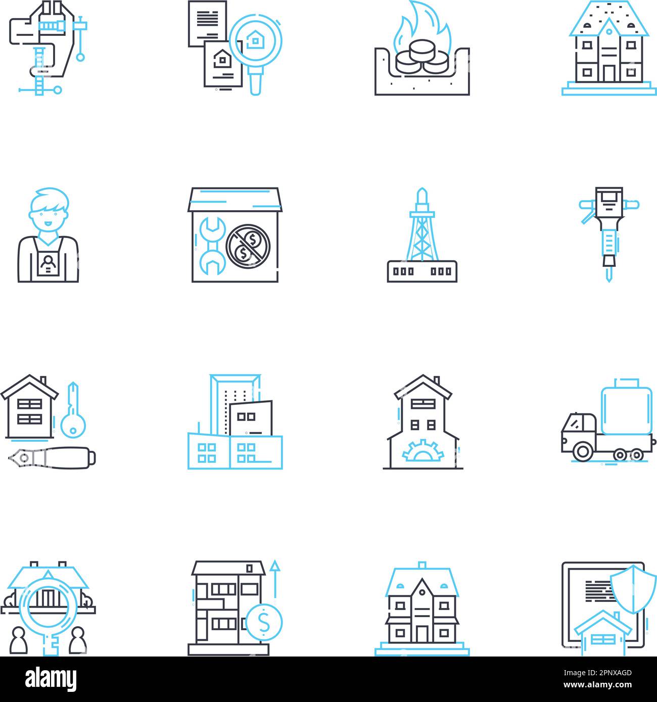 Metropolis building linear icons set. Skyscraper, Tower, Megacity ...