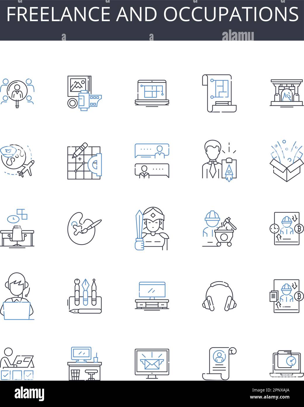 Freelance and occupations line icons collection. Prospecting, Sales ...