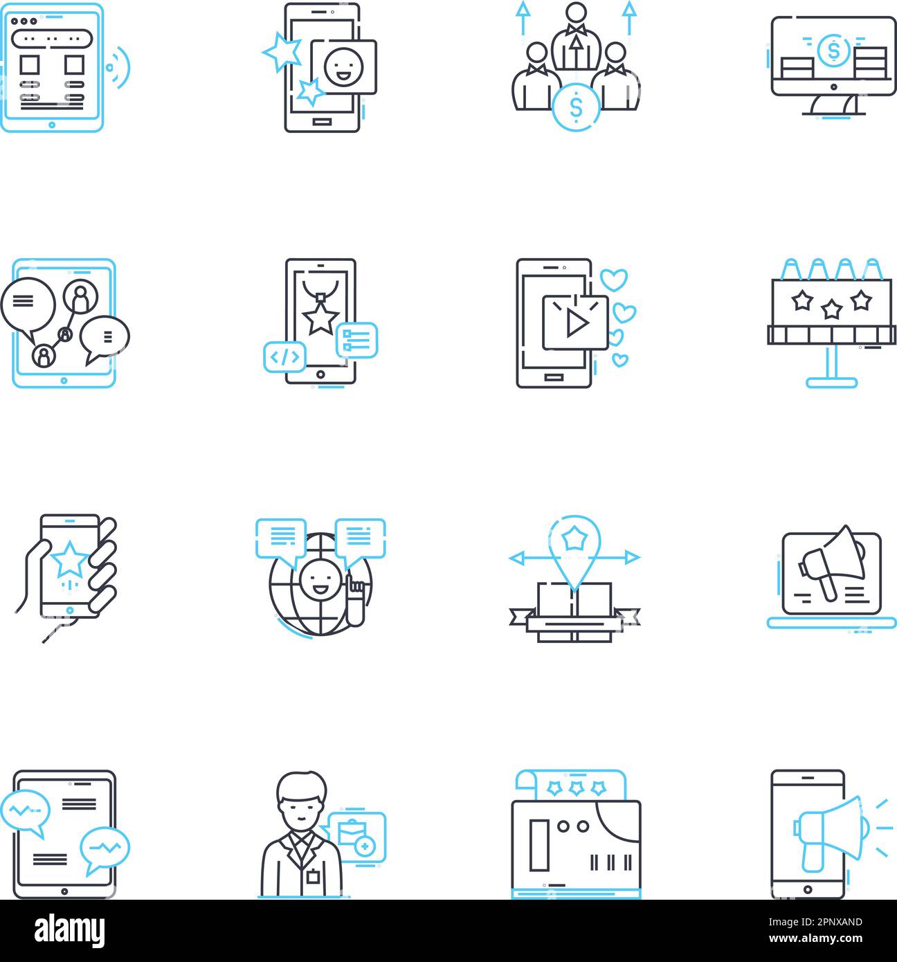 Product placement linear icons set. Integration, Advertising, Branding ...