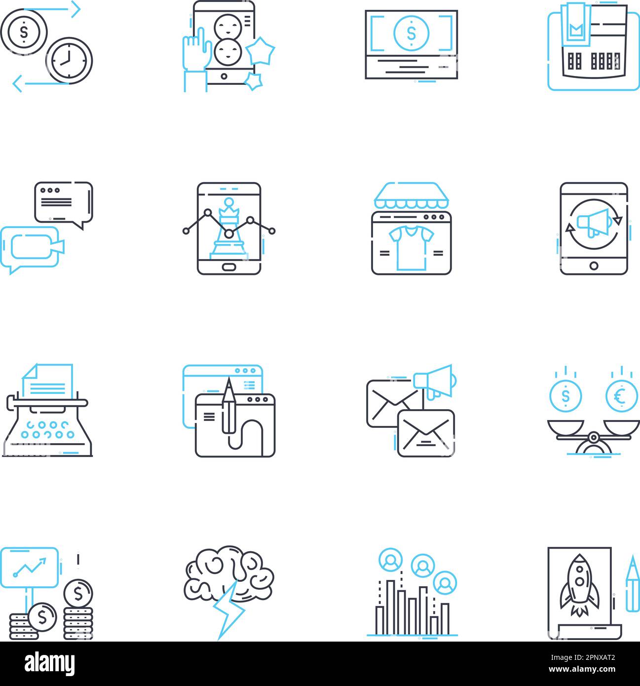 Online promotion linear icons set. Digital, Marketing, SEO, Social ...