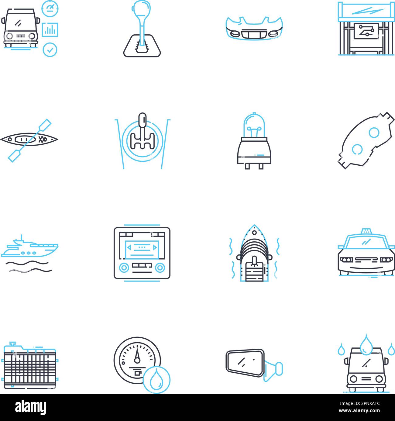 Vehicle repairs linear icons set. Brake, Engine, Transmission ...