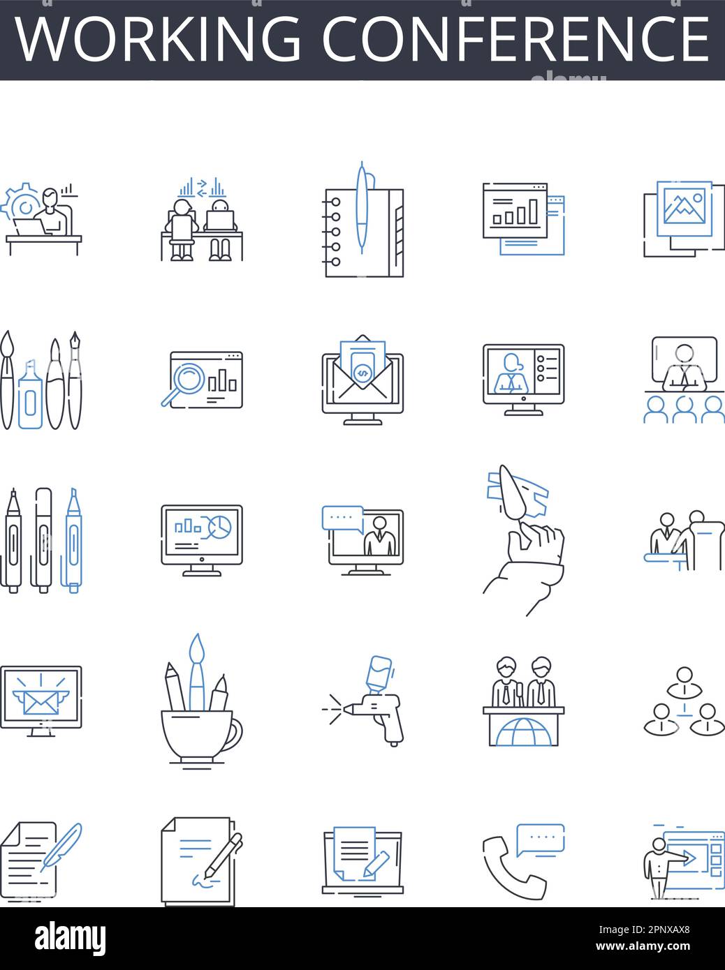Working conference line icons collection. Business meeting, Sales pitch ...