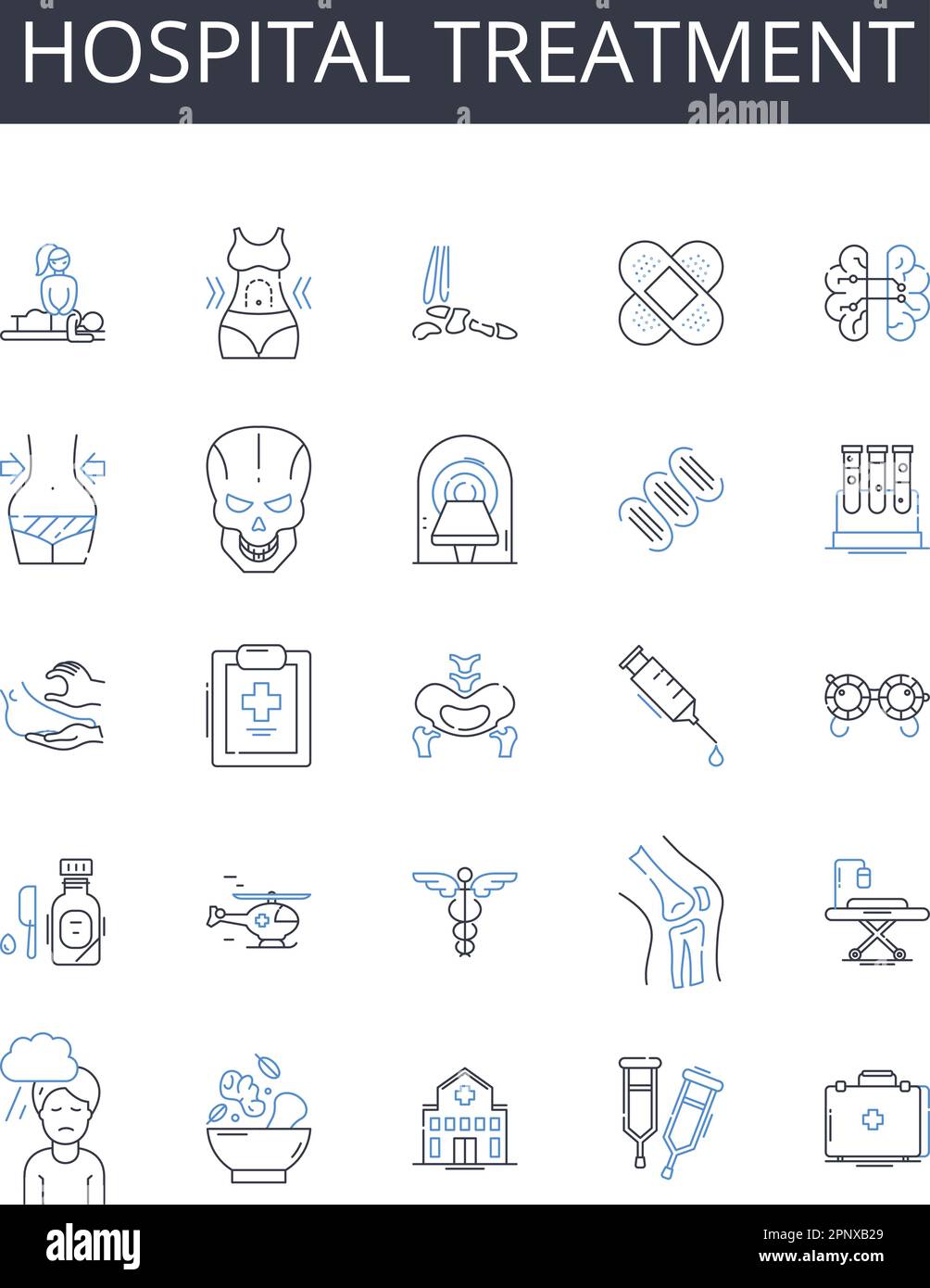 Hospital treatment line icons collection. Medical care, Doctor visit ...