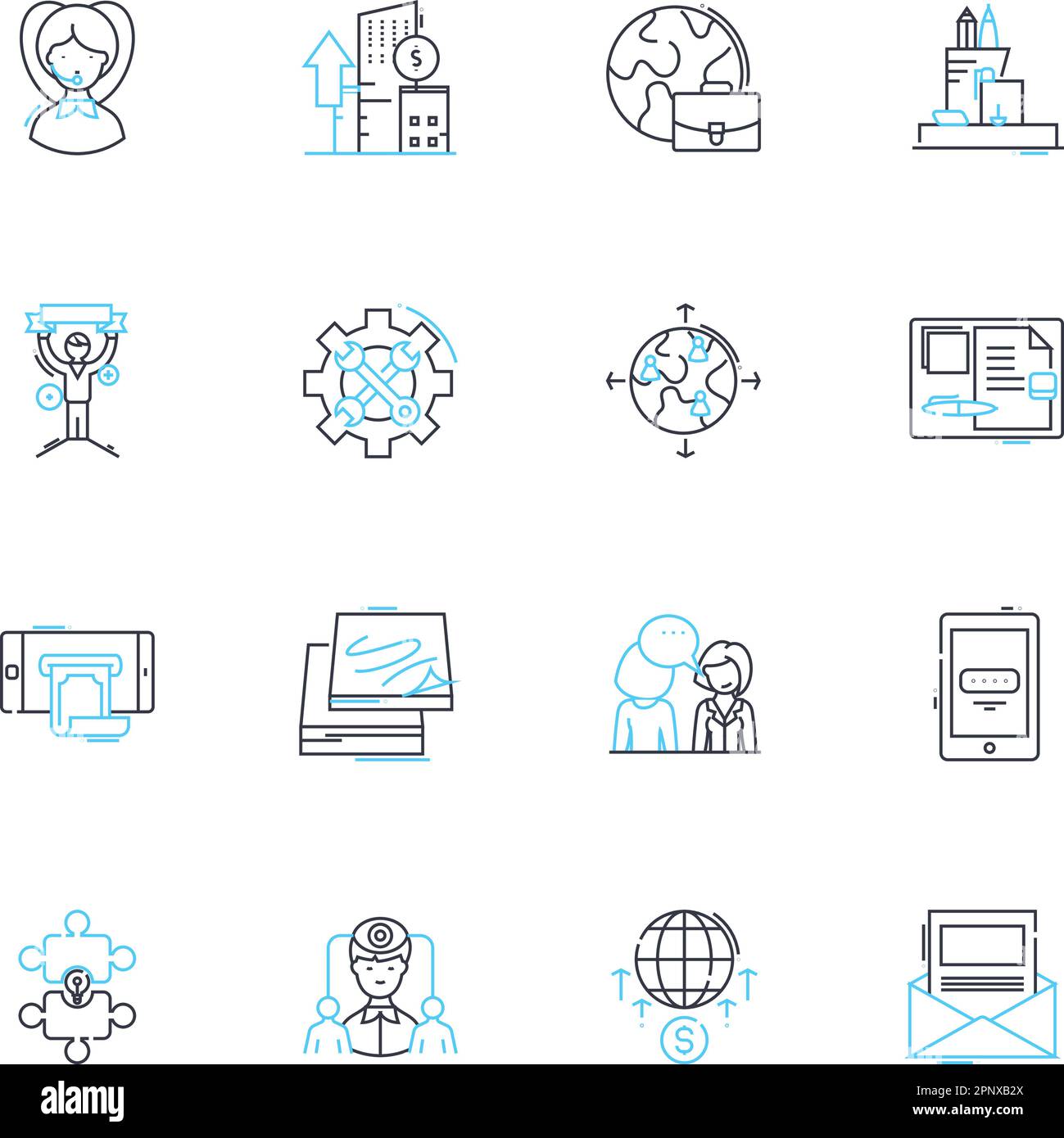 Fiscal management linear icons set. Budgeting, Taxation, Forecasting ...