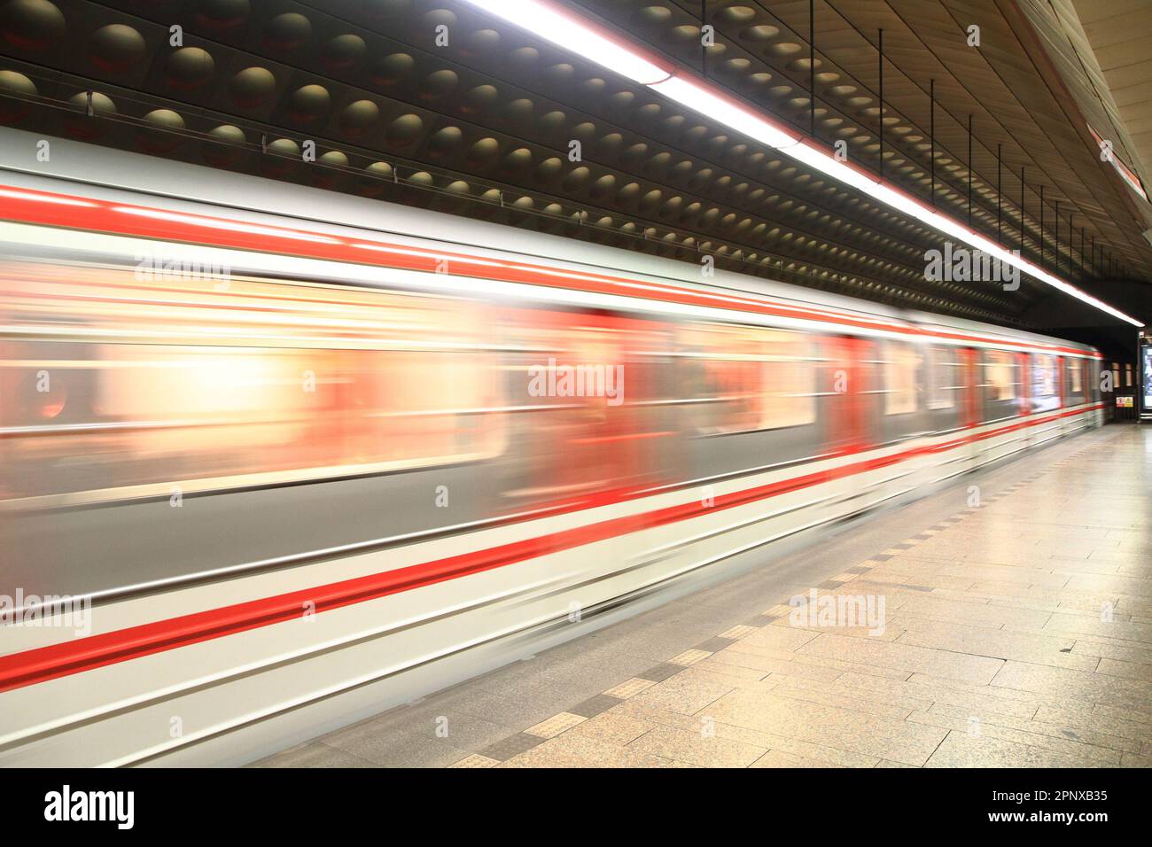 prague subway station - metro train in motion Stock Photo - Alamy