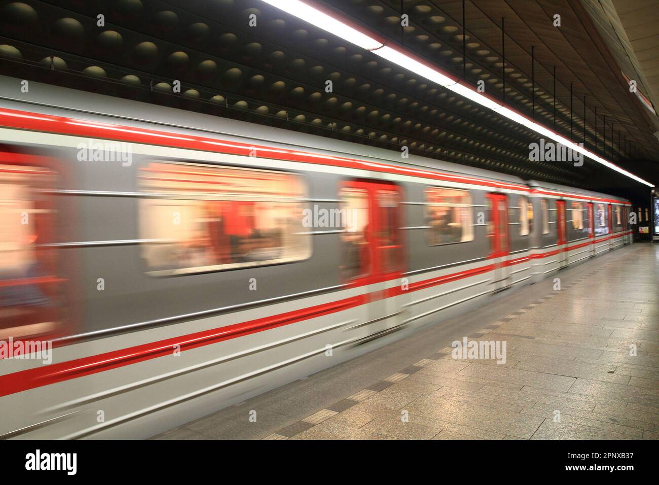 prague subway station - metro train in motion Stock Photo - Alamy